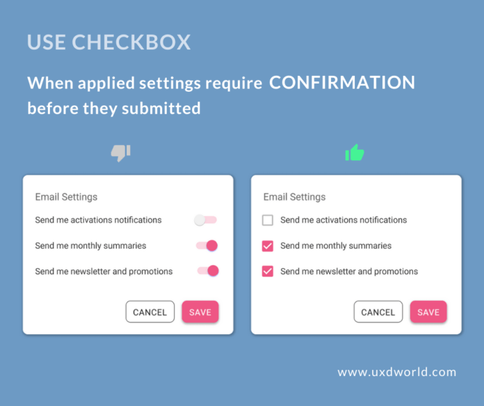 UI Design Tips - Checkbox Vs Toggle Switch - UX Design World