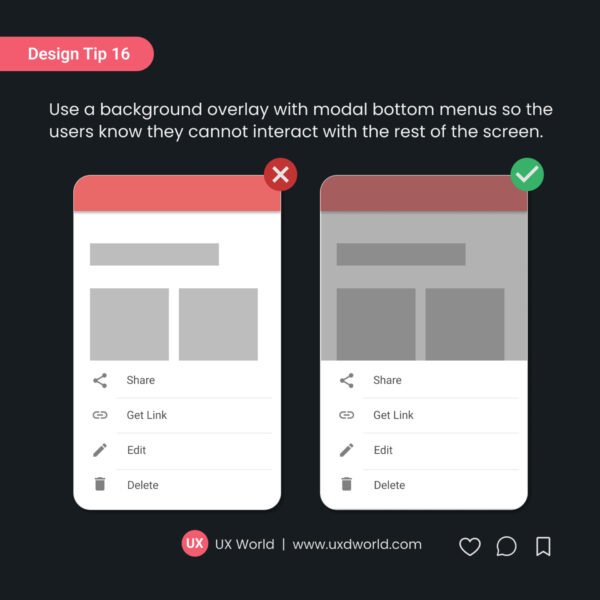 Design Tip#16 - Use Background Overlay With Modal Bottom Menus - UX ...
